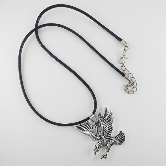Jewelry | Big Silver Eagle Black Cord Necklace | Poshmark